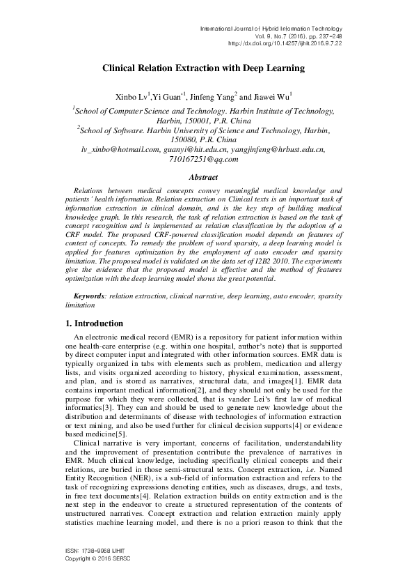 Pdf Clinical Relation Extraction With Deep Learning