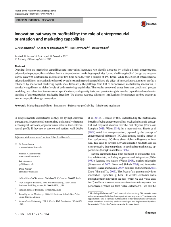 (PDF) Innovation pathway to profitability: the role of entrepreneurial ...
