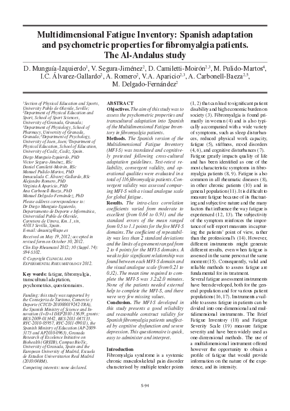 (PDF) Multidimensional Fatigue Inventory: Spanish adaptation and psychometric properties for ...