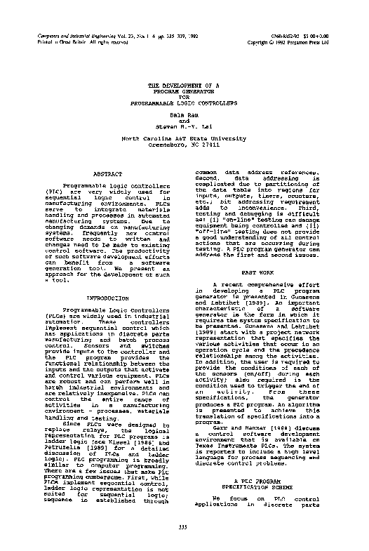 The Development Of A Program Generator For Programmable Logic Controllers 9930