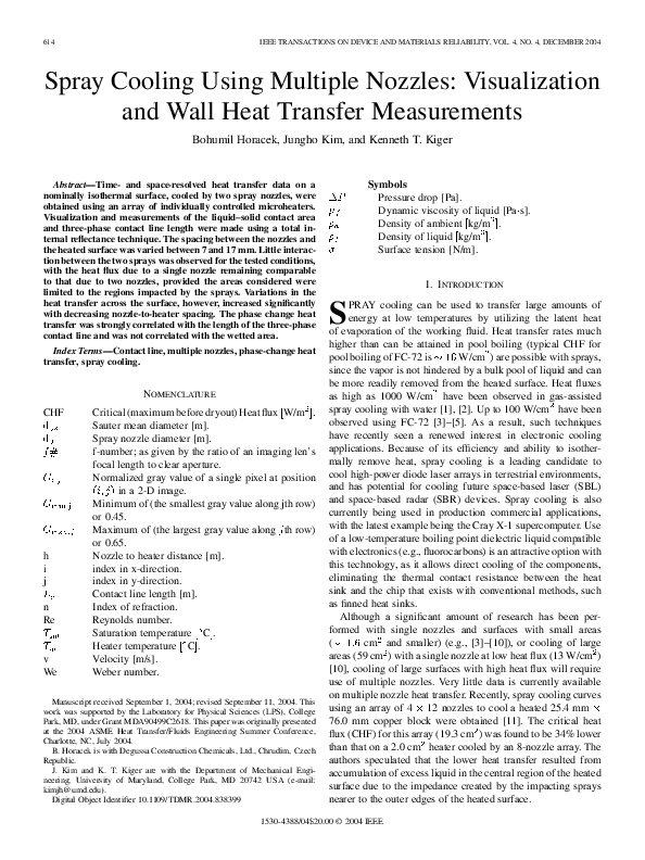 (PDF) Spray Cooling Using Multiple Nozzles: Visualization and Wall Heat Transfer Measurements