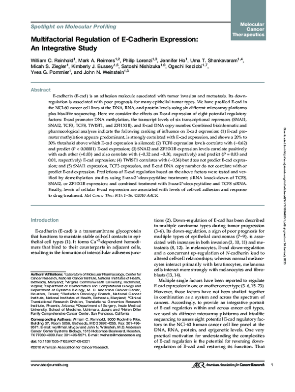 (PDF) Multifactorial Regulation of E-Cadherin Expression: An Integrative Study