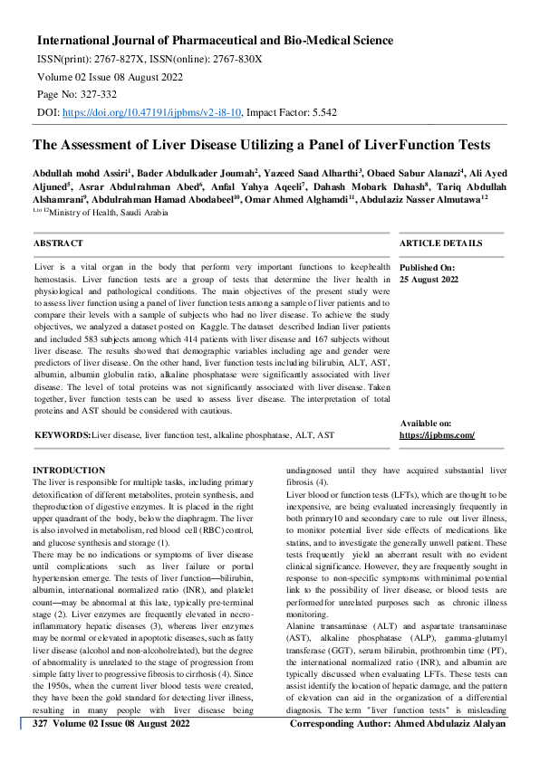 (PDF) Assessing Liver Disease through Liver Function Tests