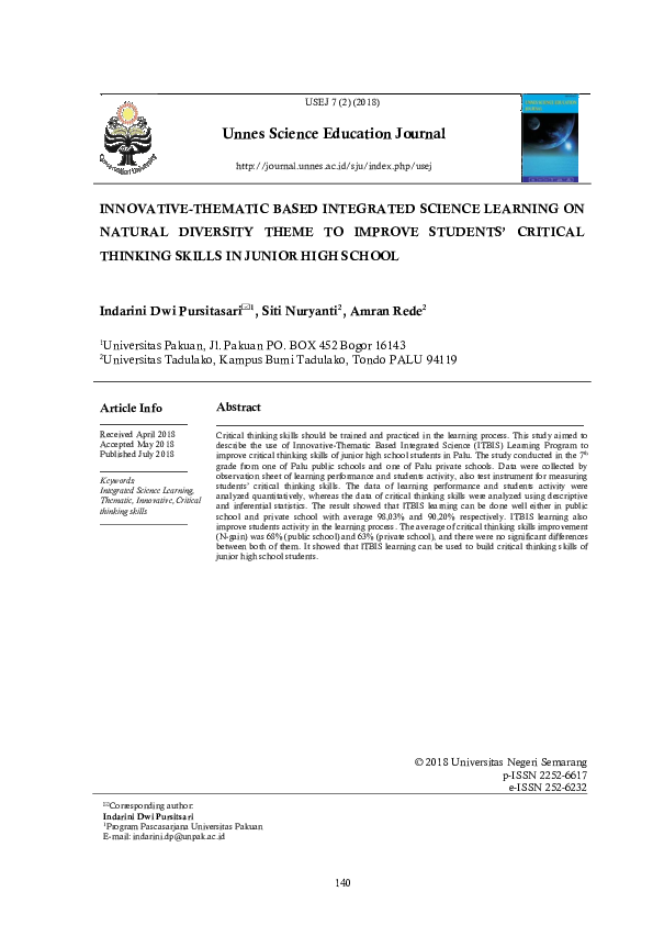 (PDF) Innovative-Thematic Based Integrated Science Learning on Natural Diversity Theme to ...