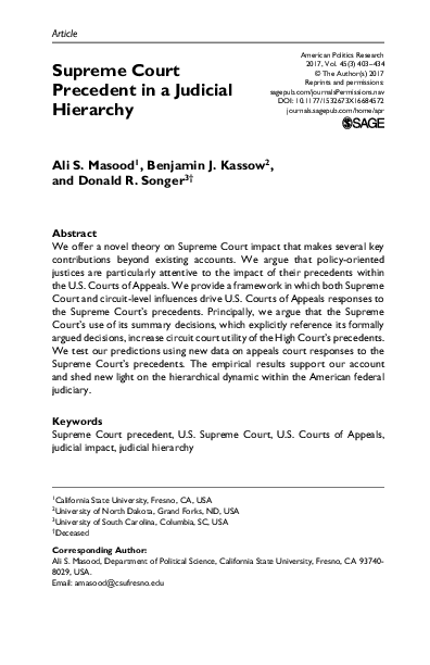 (PDF) Supreme Court Precedent in a Judicial Hierarchy