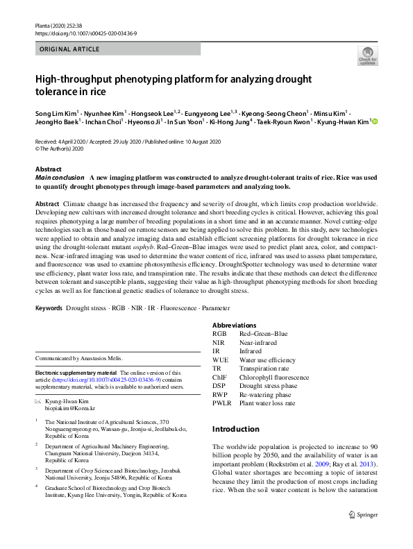 (PDF) High-throughput phenotyping platform for analyzing drought tolerance in rice