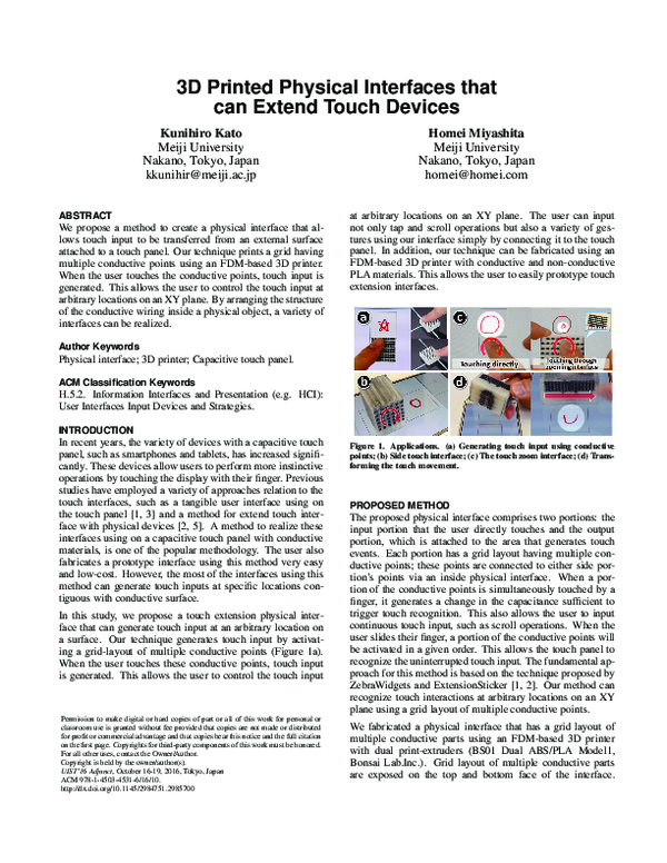 (PDF) 3D Printed Physical Interfaces that can Extend Touch Devices