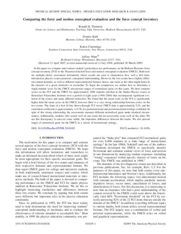 (PDF) Comparing the force and motion conceptual evaluation and the force concept inventory