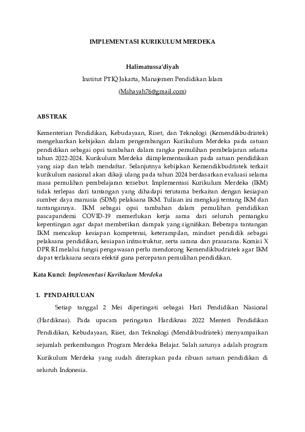 (DOC) IMPLEMENTASI KURIKULUM MERDEKA