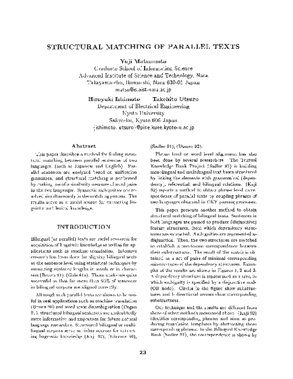 (PDF) Structural matching of parallel texts