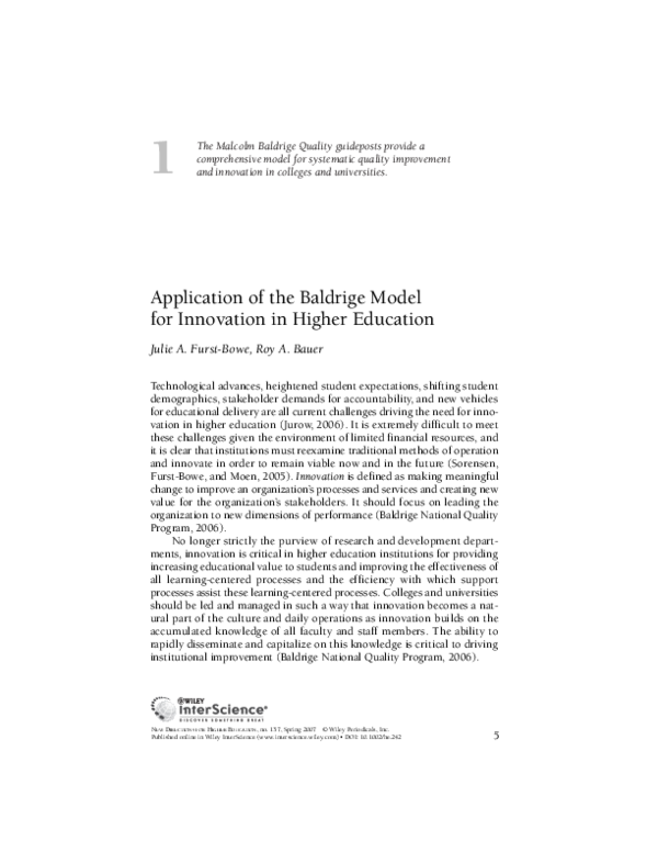 (PDF) Application of the Baldrige model for innovation in higher education