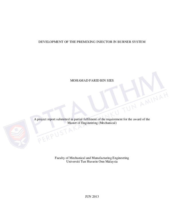 (PDF) Development of the Premixing Injector in Burner System