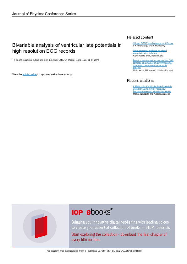 Pdf Bivariable Analysis Of Ventricular Late Potentials In High Resolution Ecg Records