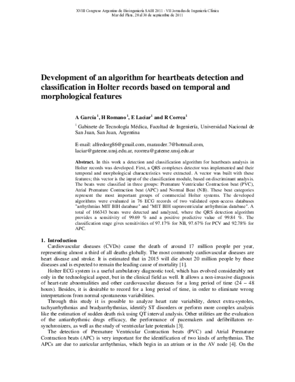 Pdf Development Of An Algorithm For Heartbeats Detection And