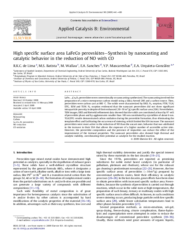 (PDF) High specific surface area LaFeCo perovskites—Synthesis by ...