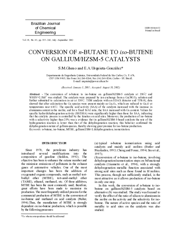 (PDF) n-Butane to iso-Butene over Ga/HZSM-5 Catalysts