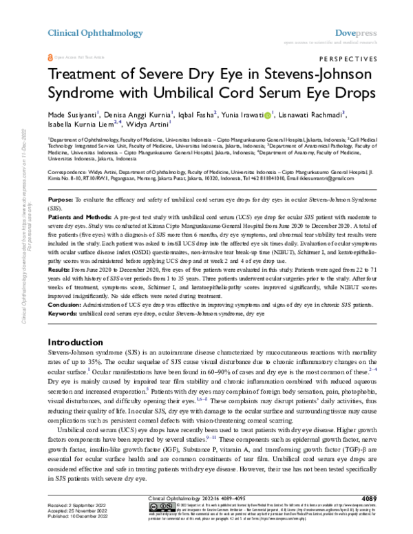 (PDF) Treatment of Severe Dry Eye in Stevens-Johnson Syndrome with ...