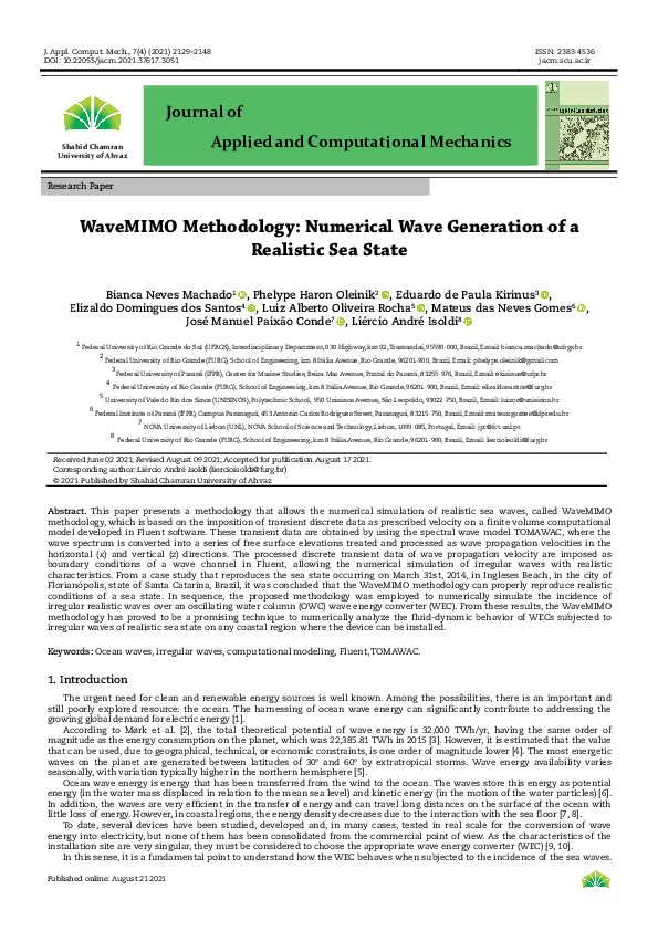 Pdf Wavemimo Methodology Numerical Wave Generation Of A Realistic Sea State