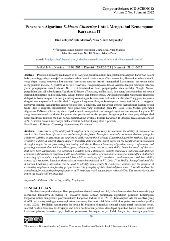 (PDF) Penerapan Algoritma K-Means Clustering Untuk Mengetahui Kemampuan Karyawan IT