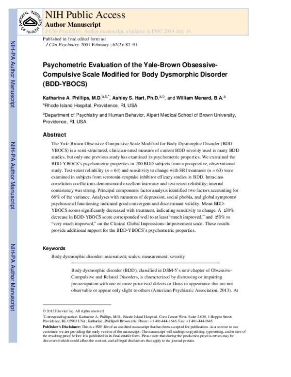 (PDF) Psychometric evaluation of the Yale–Brown Obsessive-Compulsive Scale Modified for Body ...