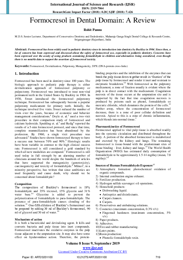 (PDF) Formocresol in Dental Domain: A Review