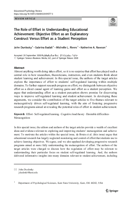 (PDF) The Role of Effort in Understanding Educational Achievement ...