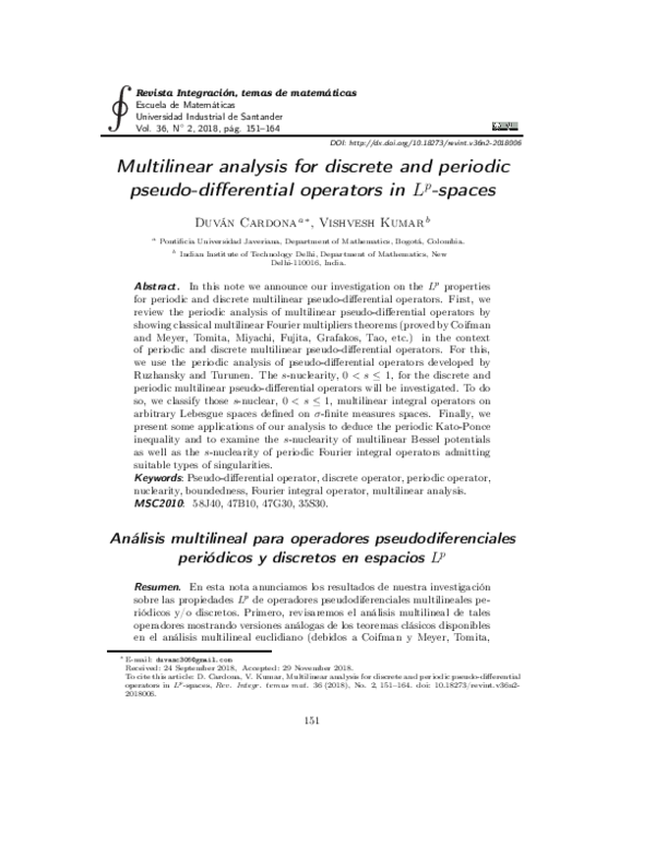 Pdf Multilinear Analysis For Discrete And Periodic Pseudo Differential Operators Inlp Spaces