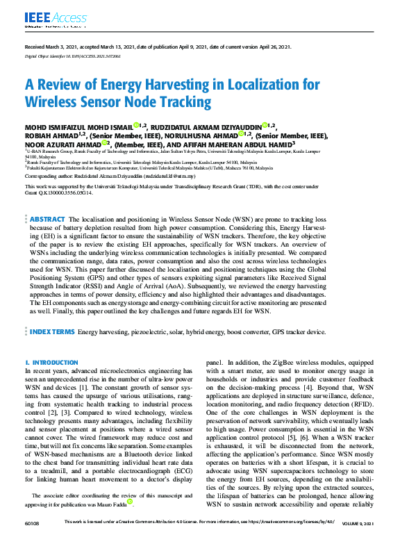Pdf A Review Of Energy Harvesting In Localization For Wireless Sensor