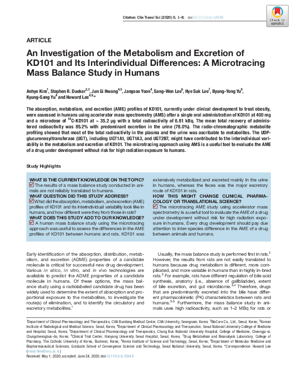 (PDF) An Investigation of the Metabolism and Excretion of KD101 and Its ...