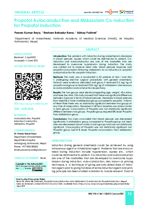 (PDF) Propofol Autocoinduction and Midazolam Co-induction for Propofol ...