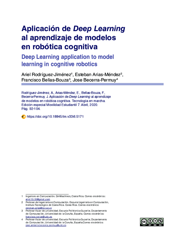 Pdf Aplicación De Deep Learning Al Aprendizaje De Modelos En Robótica