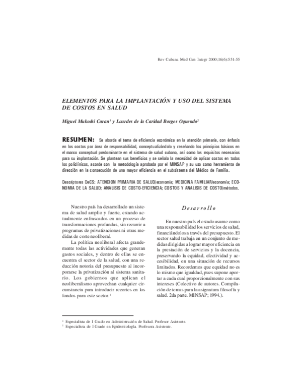 (PDF) Elementos para la implantación y uso del sistema de costos en salud