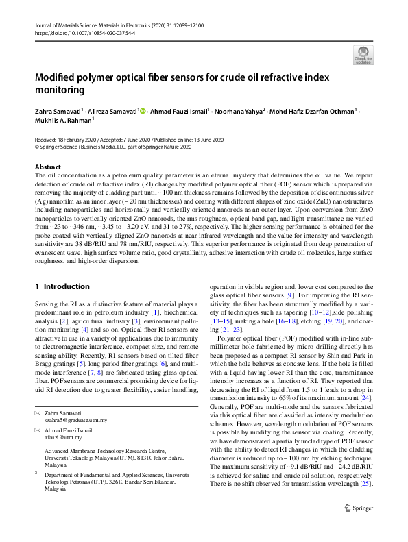 (PDF) Modified polymer optical fiber sensors for crude oil refractive ...