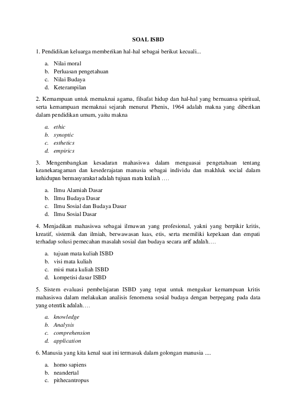 (PDF) LATIHAN SOAL ISBD LM