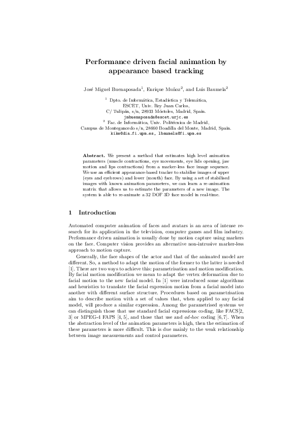 (PDF) Performance Driven Facial Animation by Appearance Based Tracking