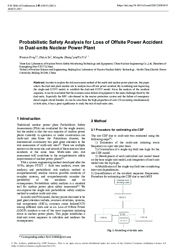 (PDF) Probabilistic Safety Analysis for Loss of Offsite Power Accident ...