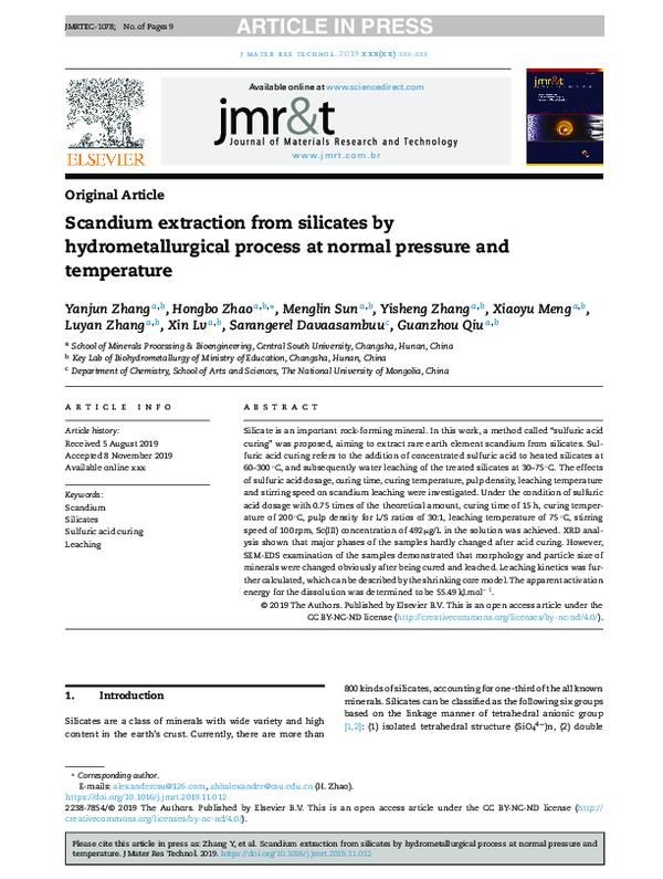 (PDF) Scandium extraction from silicates by hydrometallurgical process ...