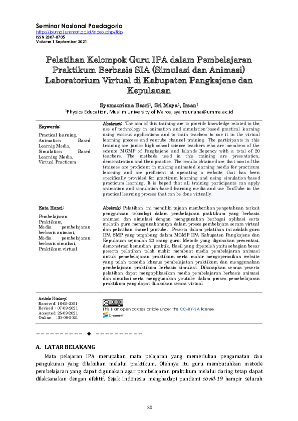 (PDF) Pelatihan Kelompok Guru IPA dalam Pembelajaran Praktikum Berbasis SIA (Simulasi dan ...