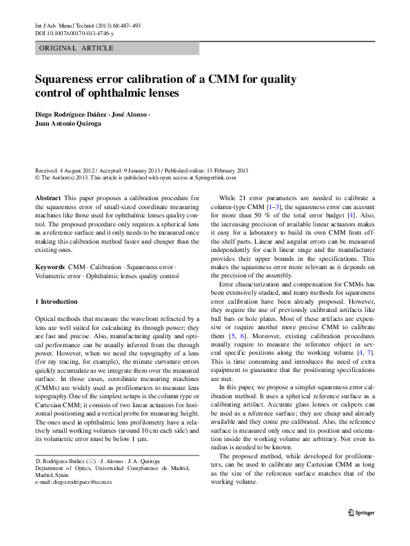 (PDF) Squareness error calibration of a CMM for quality control of ...