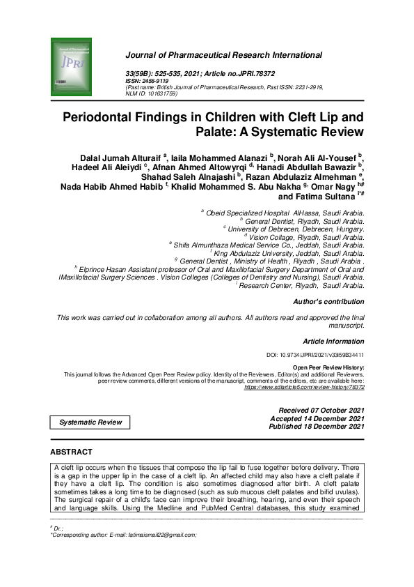 (PDF) Periodontal Findings in Children with Cleft Lip and Palate: A Systematic Review