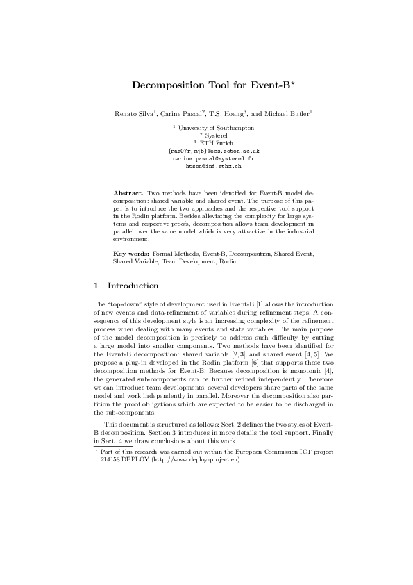 (PDF) Decomposition tool for event-B