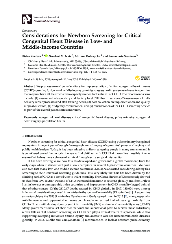 (PDF) Considerations for Newborn Screening for Critical Congenital ...