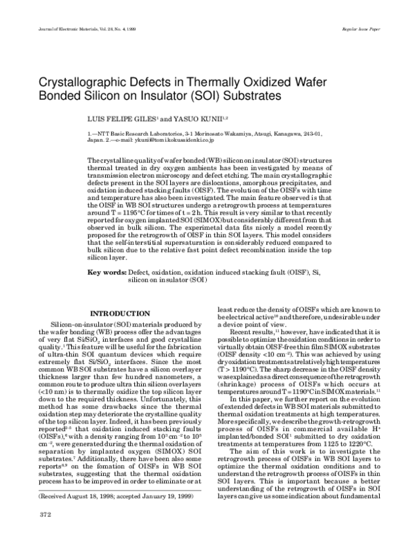 (PDF) Crystallographic defects in thermally oxidized wafer bonded ...