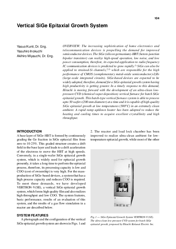 (PDF) Vertical SiGe Epitaxial Growth System | Yasuo Kunii - Academia.edu