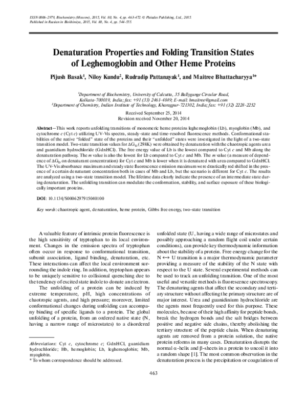 (PDF) Denaturation properties and folding transition States of ...