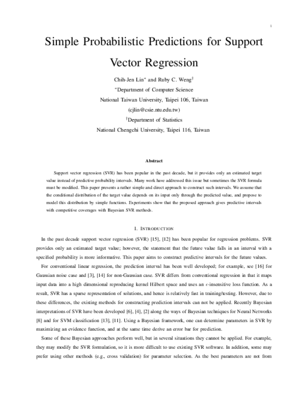 (PDF) Simple probabilistic predictions for support vector regression