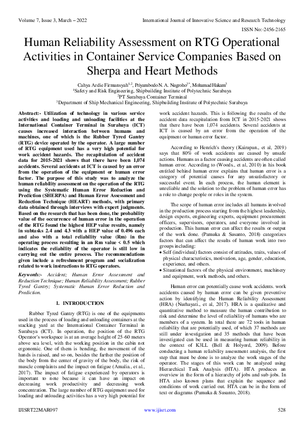 (PDF) Human Reliability Assessment on RTG Operational Activities in ...