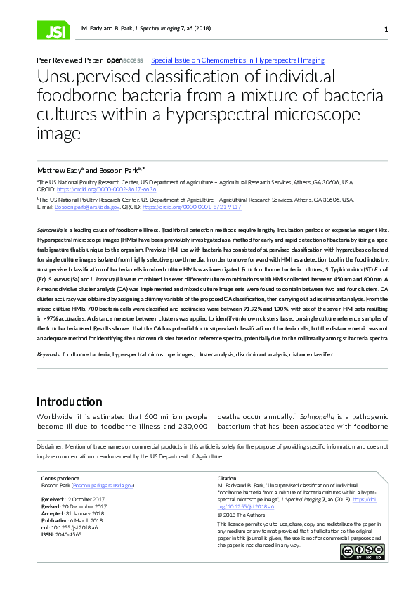 (PDF) Unsupervised classification of individual foodborne bacteria from ...