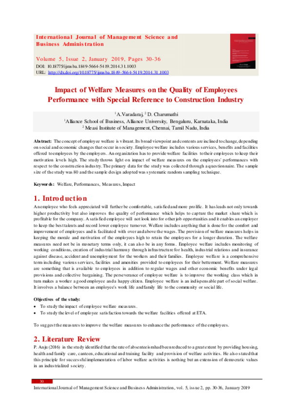 (PDF) Impact of Welfare Measures on the Quality of Employees ...