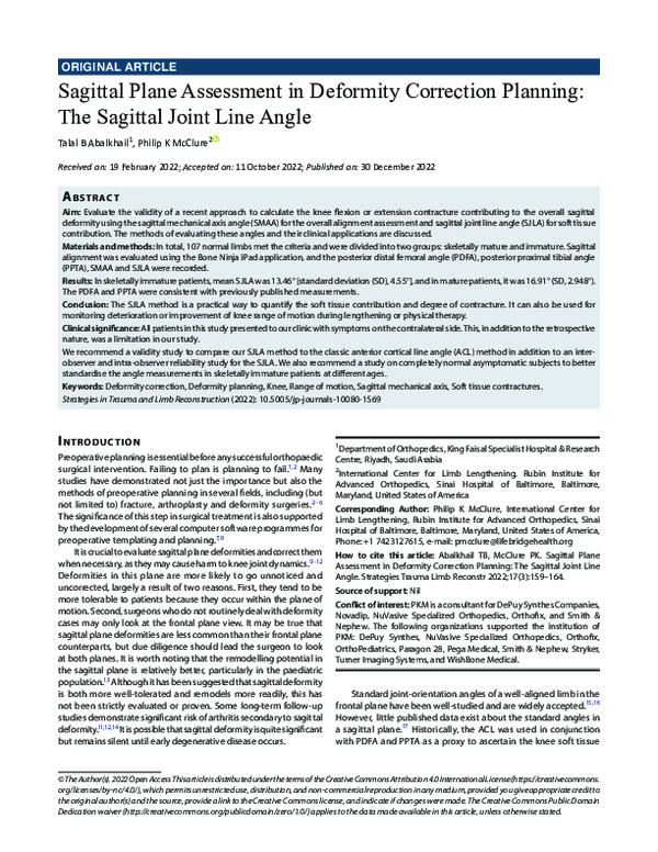 (PDF) Sagittal Plane Assessment in Deformity Correction Planning: The ...